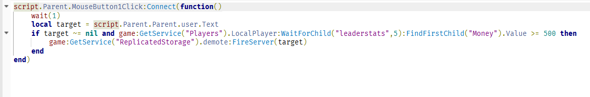 Gui event firing table demoter Not working:( - Scripting Support - Developer Forum | Roblox