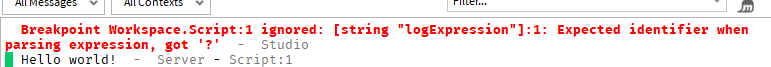 Intuitive Debugger: Logpoint not throwing an error message when there is a malformed expression ...