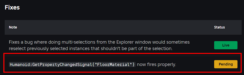 FloorMaterial Listener not firing - Scripting Support - Developer Forum ...