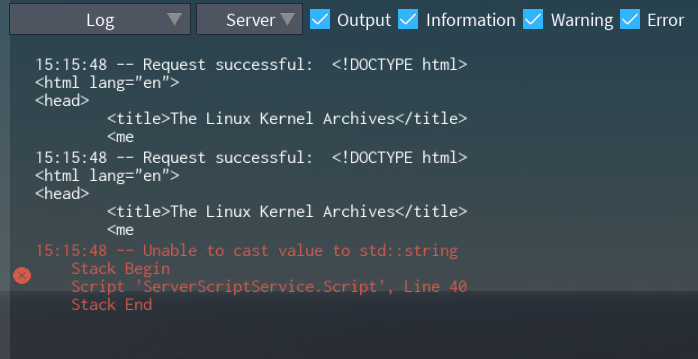 Sending a request with a secret URL gives an "Unable to cast value to std::string" error ...
