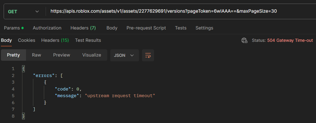 HTTP 504 when trying to get a page of 40+ version infos with assets ...