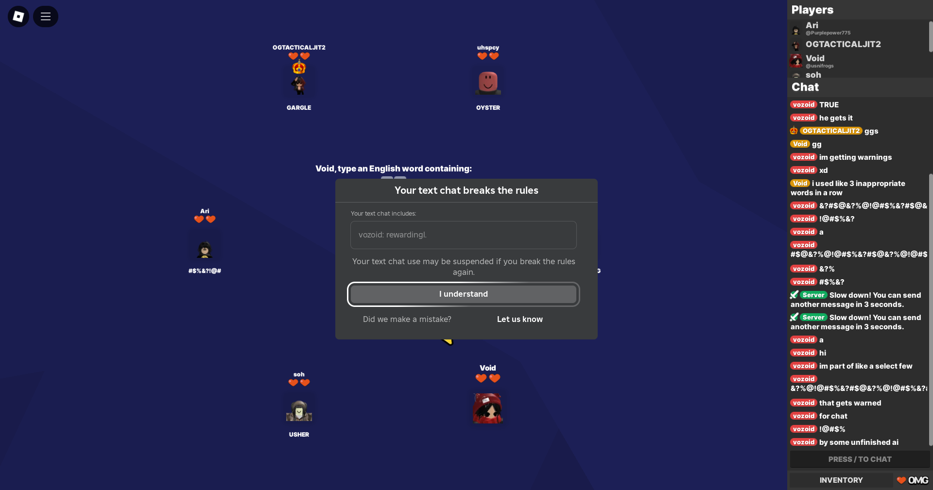Constant text chat warnings triggered incorrectly when filtering non ...