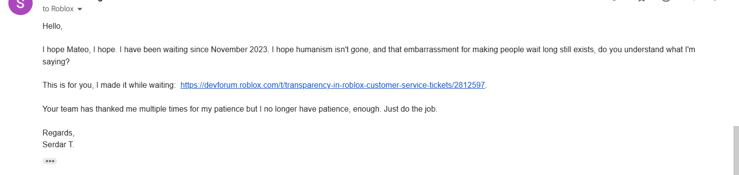 Transparency in Roblox customer service tickets - Website Features ...