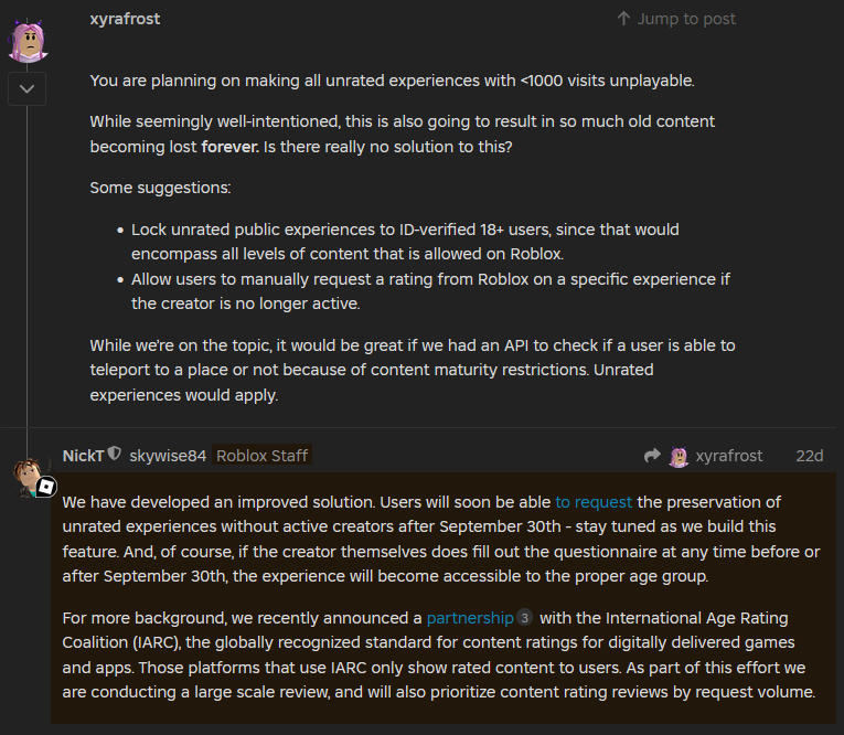 Allow 18+ ID Verified Users To Access Unrated Experiences - Website ...