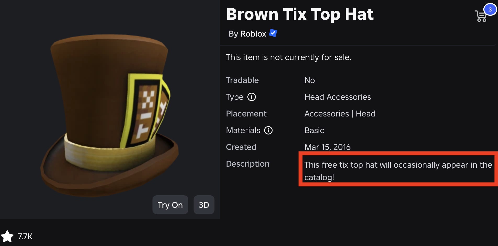 "Brown Tix Top Hat" has a misleading description - Catalog Asset Bugs ...