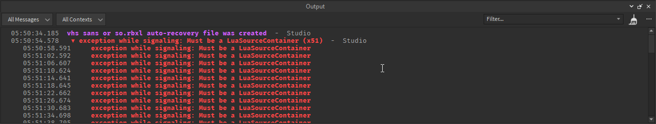 Exception while signaling: Must be a LuaSourceContainer - Scripting ...