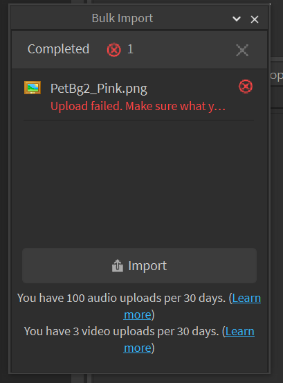 Cannot upload images "Upload failed. Make sure what you're uploading is an image." - Studio Bugs ...