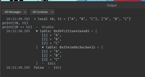 Despite tables matching, a function returns false - Scripting Support - Developer Forum | Roblox