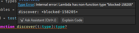 What does the error "Internal error: Lambda has non-function type ...