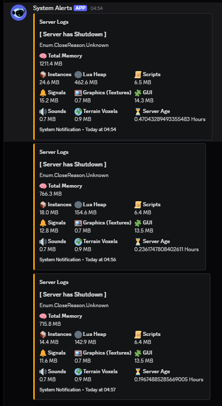 Servers shutting down for "Unknown" reason randomly - Engine Bugs ...