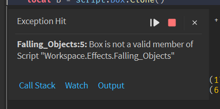 Exception hit: Game pauses when running the game - Scripting Support - Developer Forum | Roblox