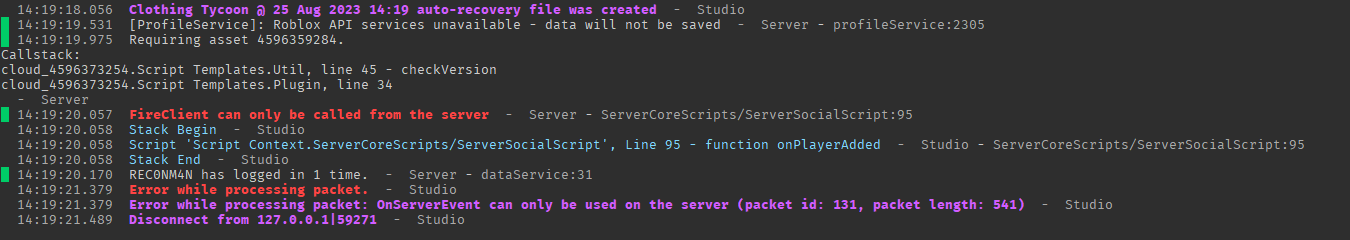 Error Code 260 in Studio? - Scripting Support - Developer Forum | Roblox
