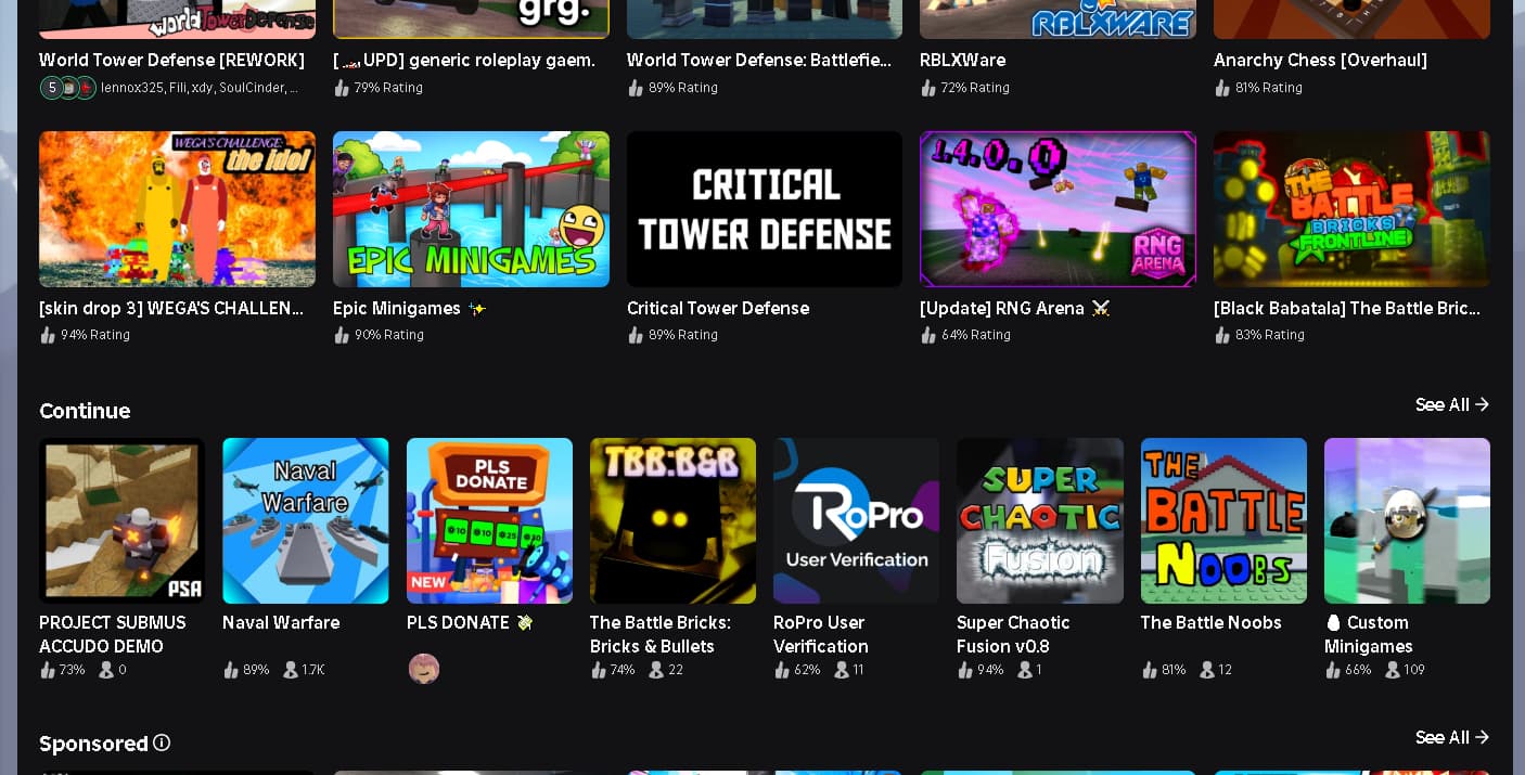 The continue playing list is missing - Roblox Application and Website ...
