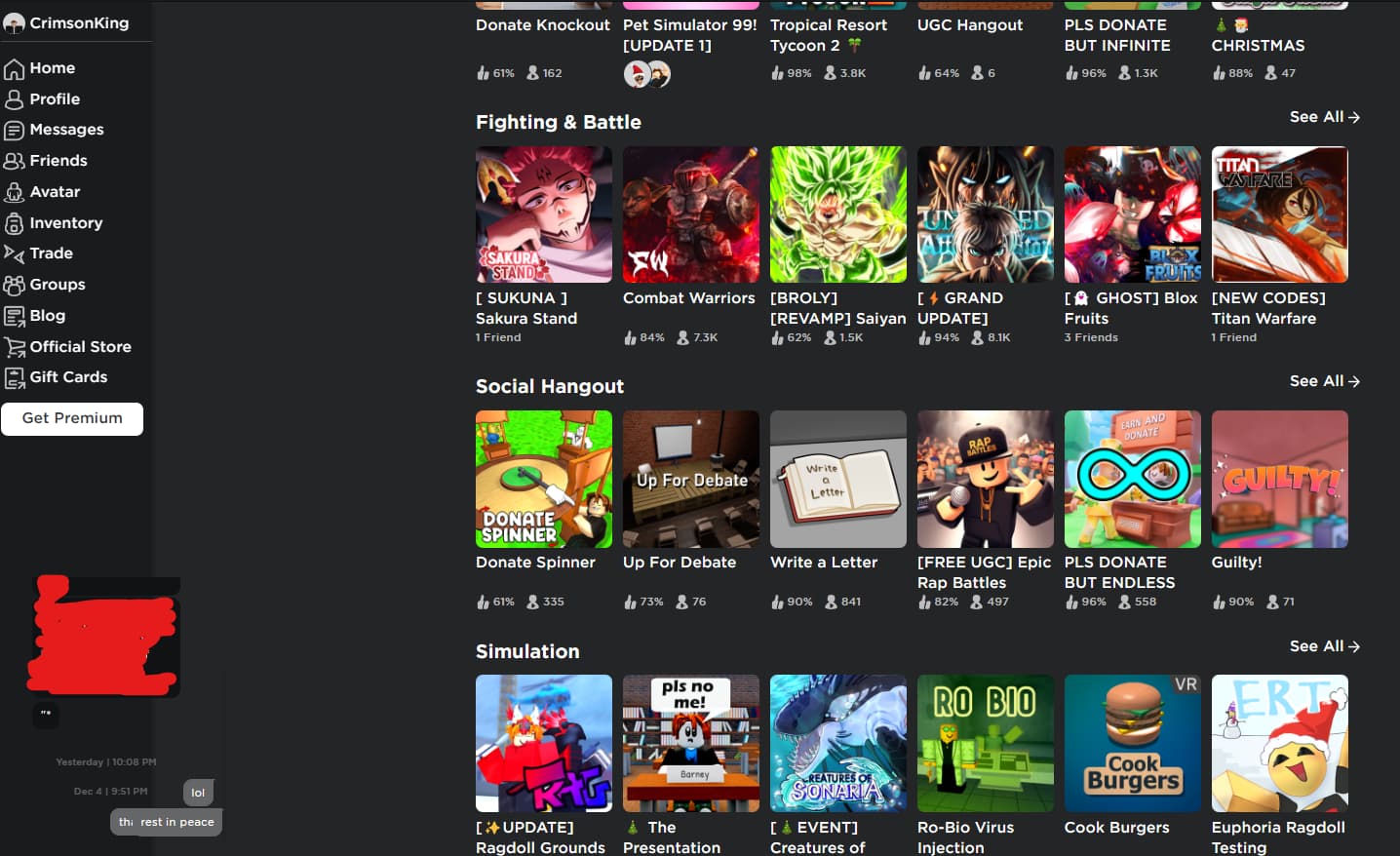 Messages appearing to the left of the screen in a transparent box ...