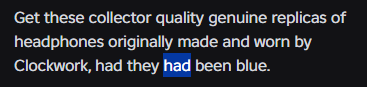 Grammatical Error in Blue Clockwork Headphones Description - Catalog ...