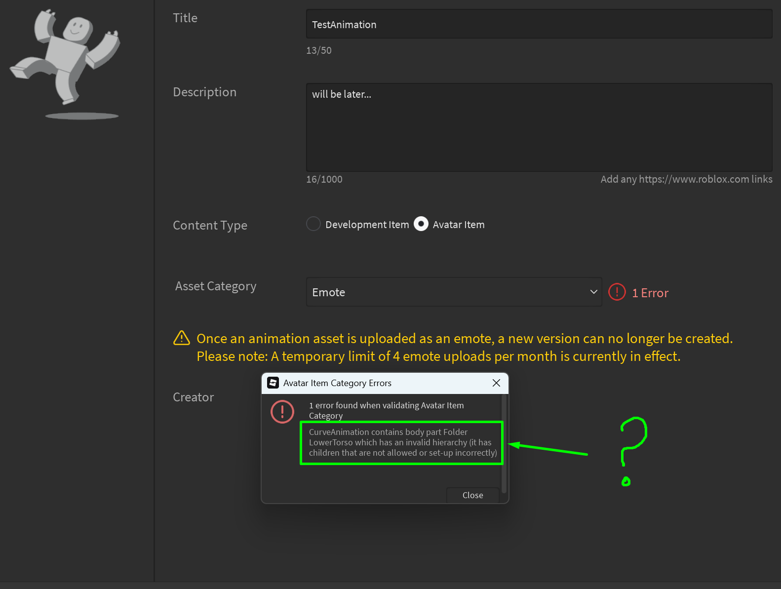 UGC Emotes. Impossible to pass validation - Art Design Support ...