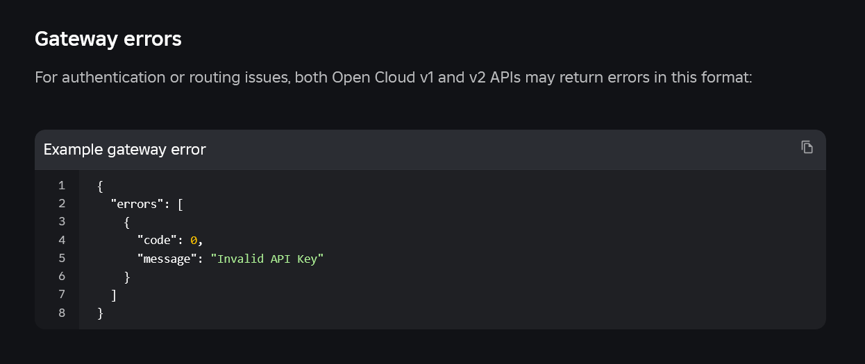 Open Cloud error reponses are inconsistent and the documentation is incorrect and lacking ...