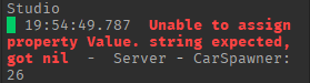 Unable to assign property Value. string expected, got nil (Spawning Buses) - Scripting Support ...