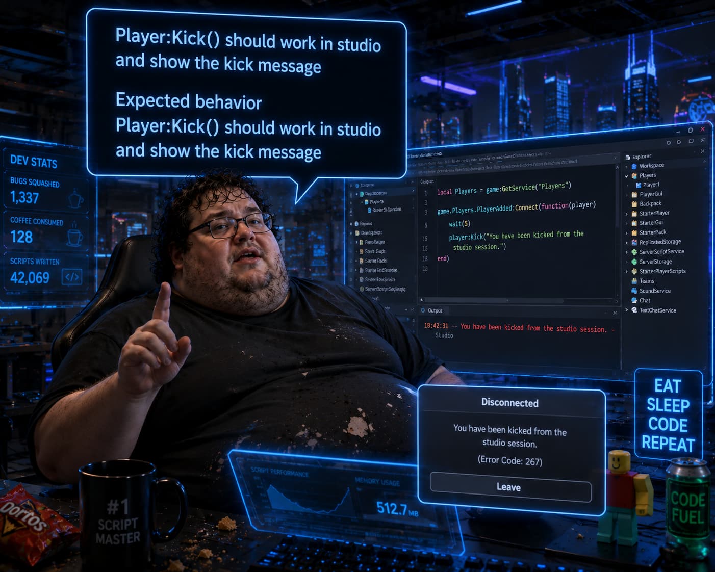 Player:Kick() in studio doesnt work and kicks me if im in a live game ...