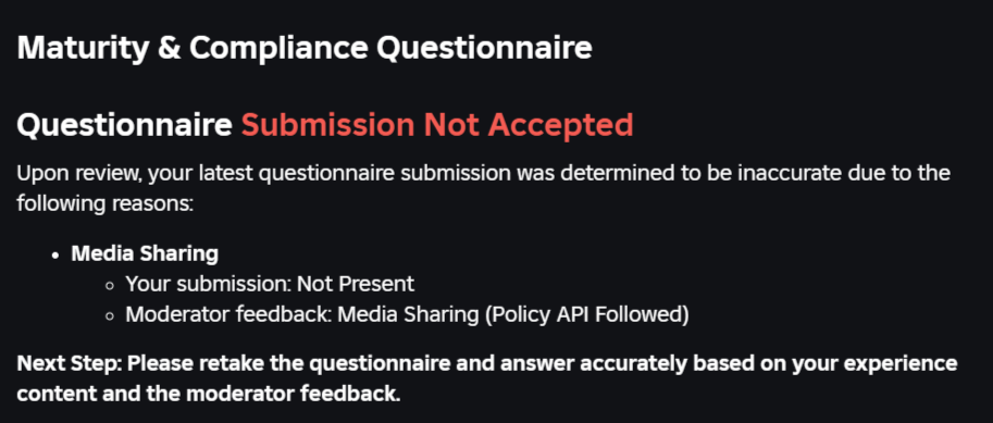 Issues with the Maturity & Compliance Questionnaire - Platform Usage ...