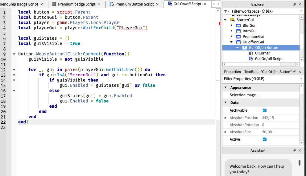 UI Button that disable all Buttons in experience - Scripting Support ...