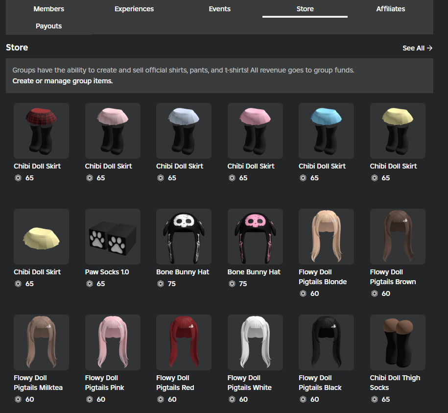 Group store doesn't show up items when clicking "see all" - Roblox ...