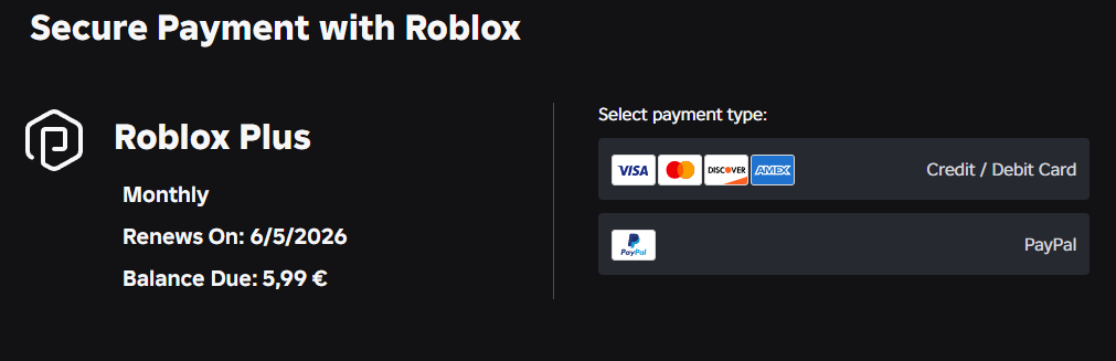 Roblox Plus cannot be purchased using other “select payment types”, it ...