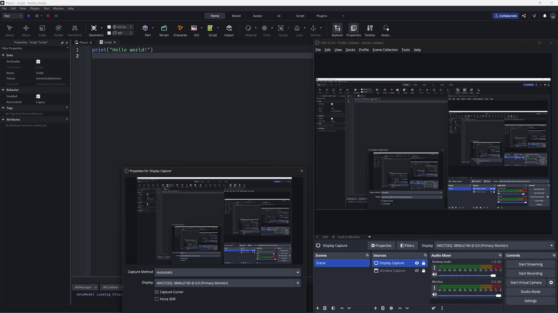 Can't see mouse in OBS Display Capture when in the script editor ...