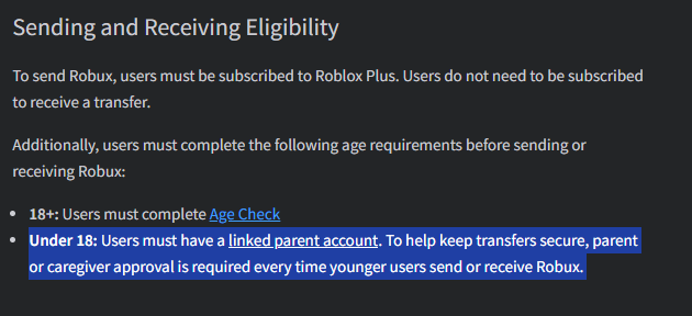 "Sending and Receiving Robux" contains outdated information ...