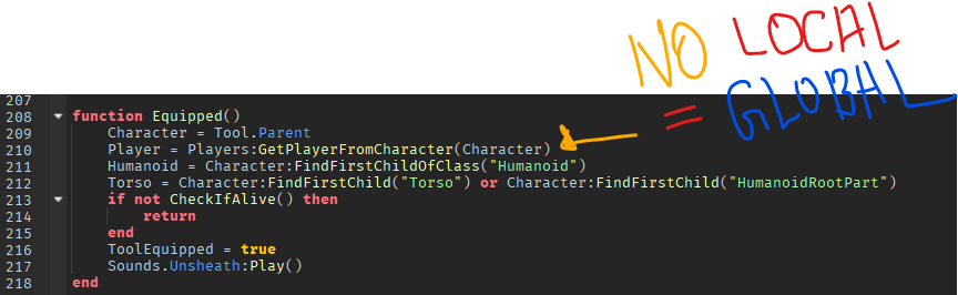 Default sword script "Player" variable location - Scripting Support - Developer Forum | Roblox