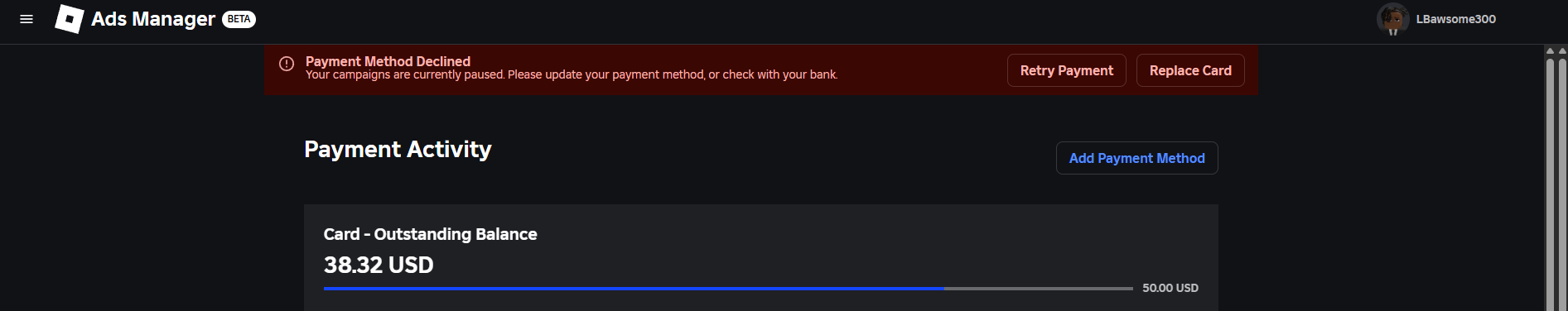 Ads Manager Declining my Payment Method - Platform Usage Support ...