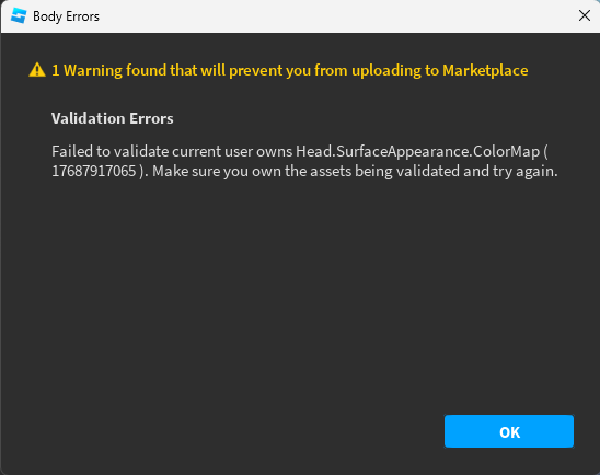 Failed to validate who owns texture - Creations Feedback - Developer Forum | Roblox