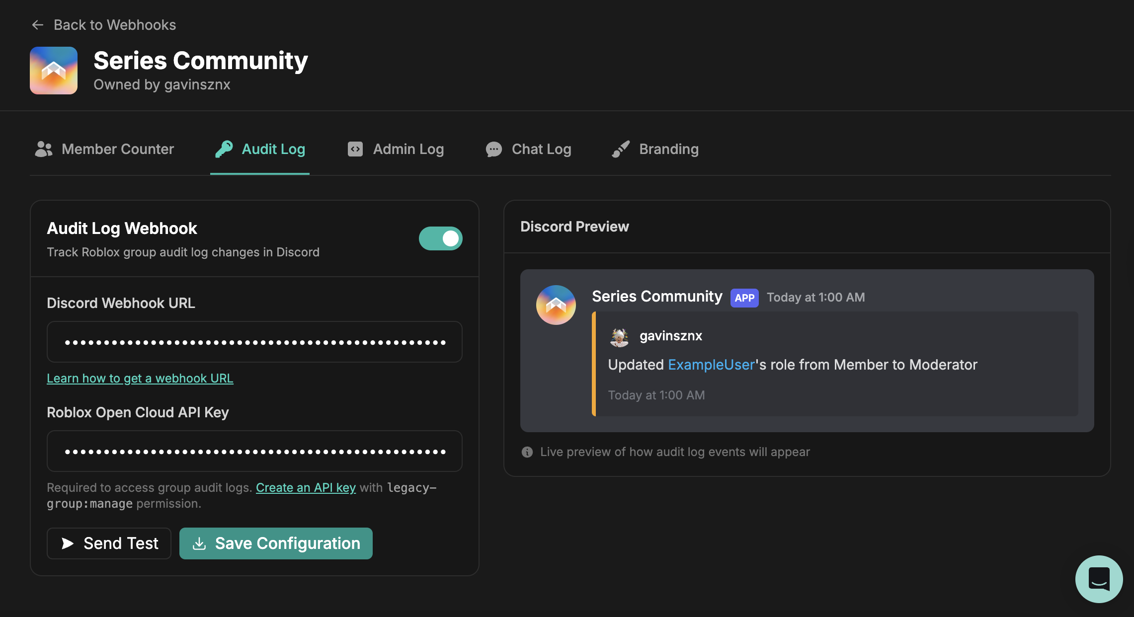 Series Webhooks | Discord webhooks for Roblox groups and experiences ...