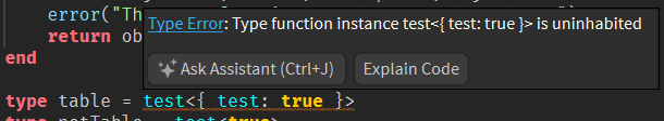 Type functions using error() and assert() do not show the error ...