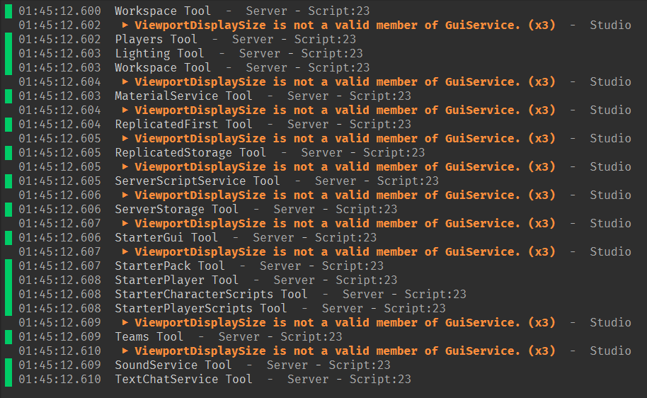 "ViewportDisplaySize is not a valid member of GuiService" warning when using FindFirstChild ...