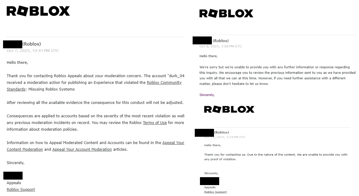 Roblox Support NOT GIVING EVIDENCE to a Game DELETION - Platform Usage Support - Developer Forum ...