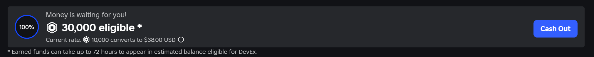 DevEx still shows $0.0035 rate after fully cashing out old balance ...