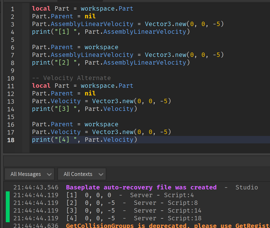 Setting AssemblyLinearVelocity on a BasePart does not work if object is not in Workspace ...