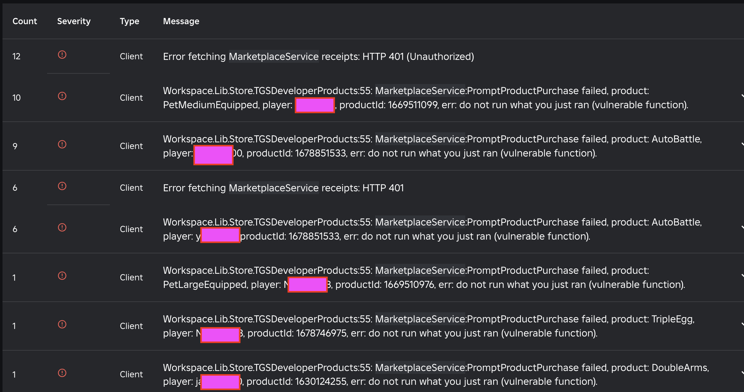 MarketplaceService:PromptProductPurchase throws error "do not run what ...