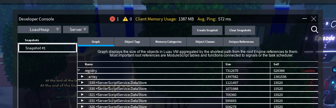 LuaHeap Server Snapshots Crashing Server - Engine Bugs - Developer Forum | Roblox