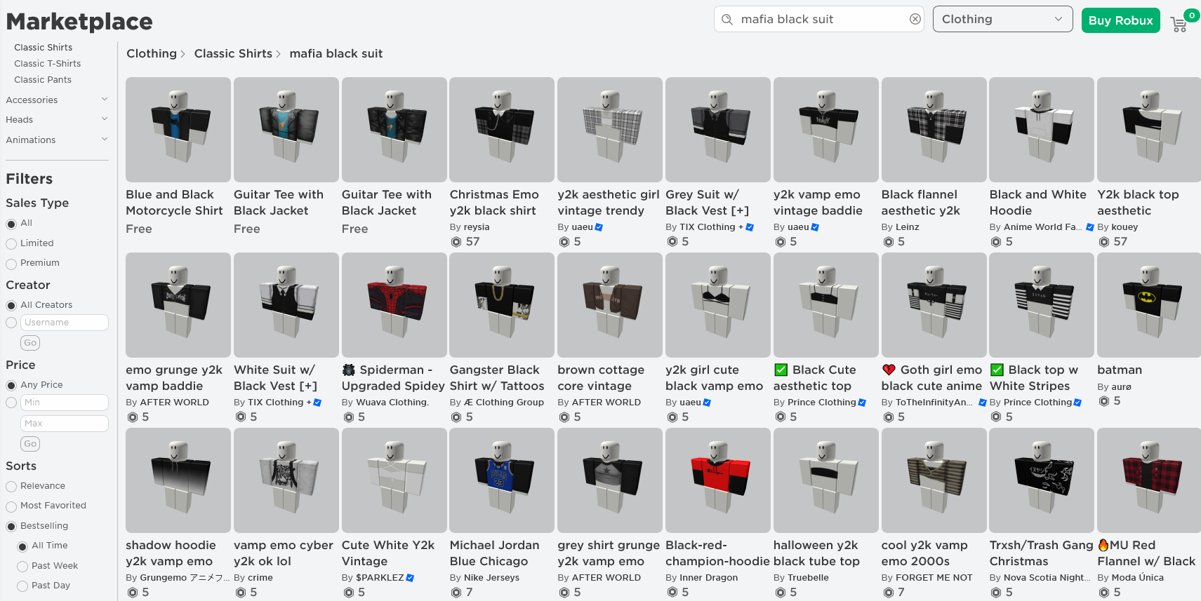 Problem with sorting clothes in Roblox catalog - Website Bugs ...