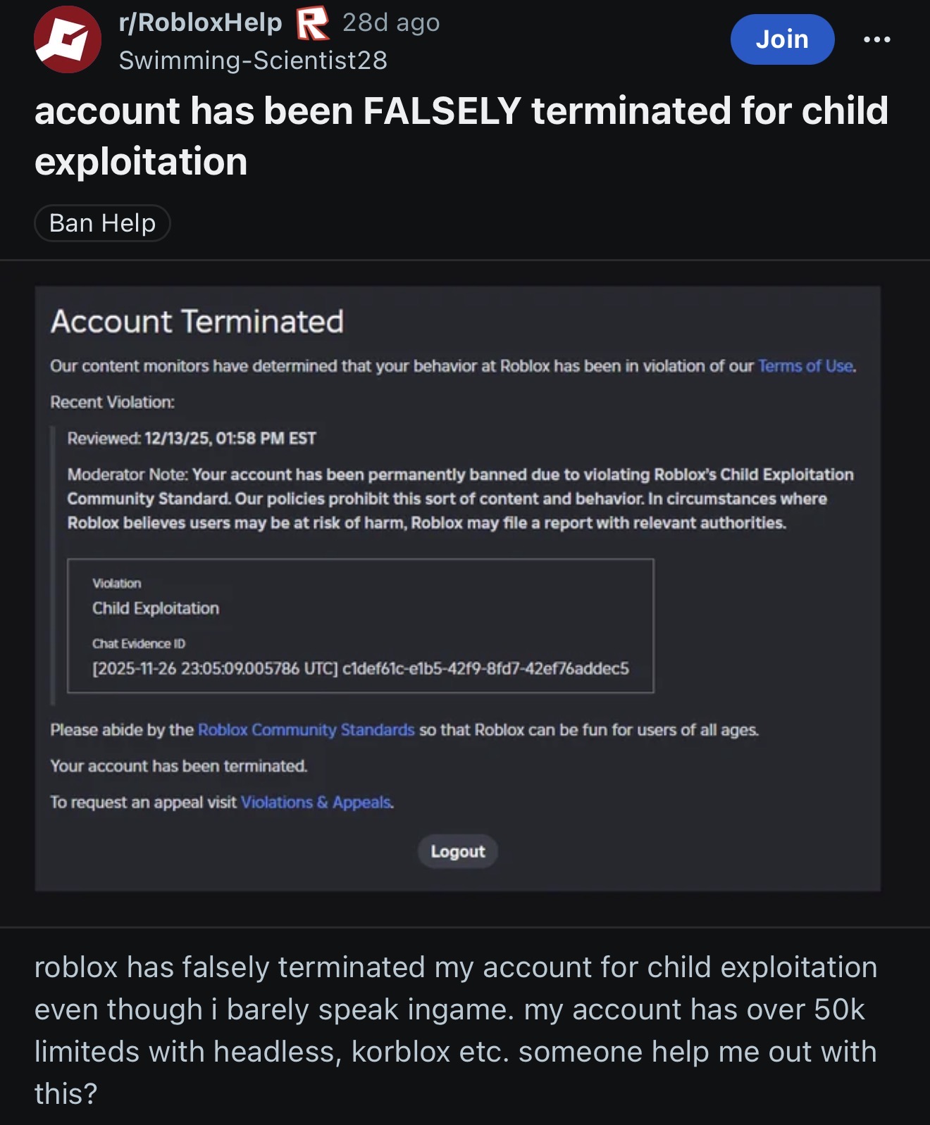 (needs staff attention) roblox appeal portal bug not concluding ...