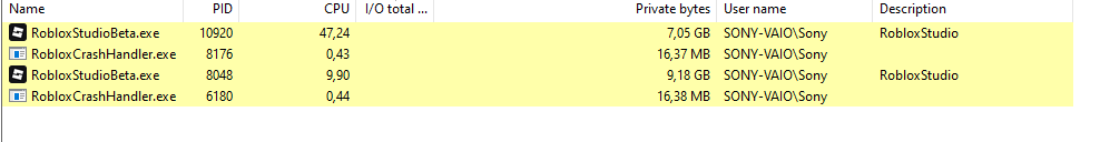 RAM increasing at high rates of speed upon opening studio reaching max ...
