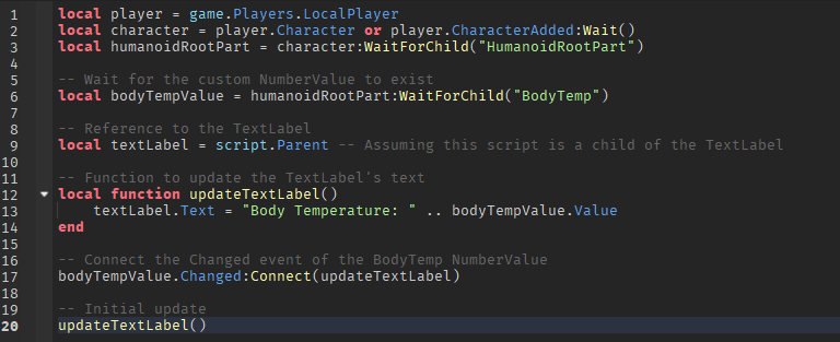 TextLabel update for HumanoidRootPart's custom value script does not ... TextLabel update for HumanoidRootPart's custom value script does not ...