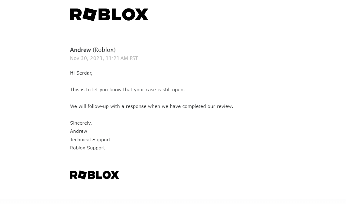 Transparency in Roblox customer service tickets - Website Features ...