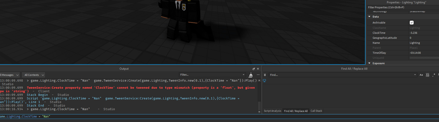 Setting ClockTime value to "Nan" causing negative value - Engine Bugs - Developer Forum | Roblox