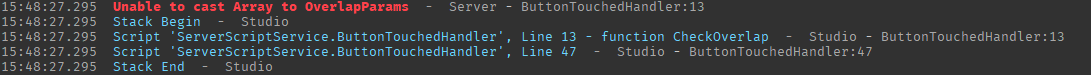 Unable to cast Array to OverlapParams - Error - Scripting Support ... Unable to cast Array to OverlapParams - Error - Scripting Support ...
