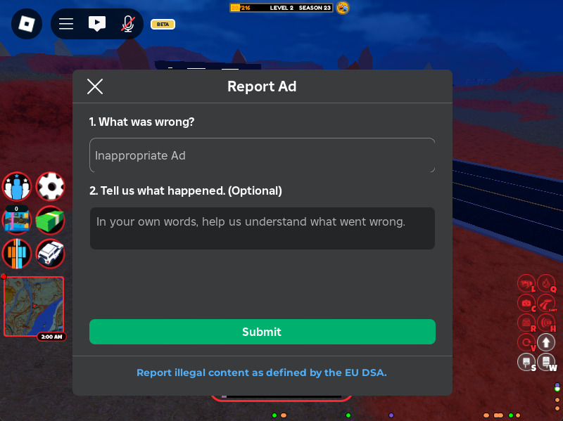 Unable To Report Advertisements Via Dsa Roblox Application And