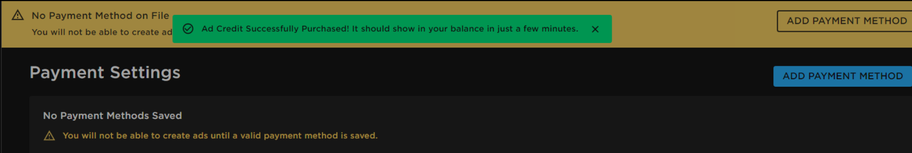 Ads Manager Forcing To Add Payment Method But Not Working With Robux ... Ads Manager Forcing To Add Payment Method But Not Working With Robux ...