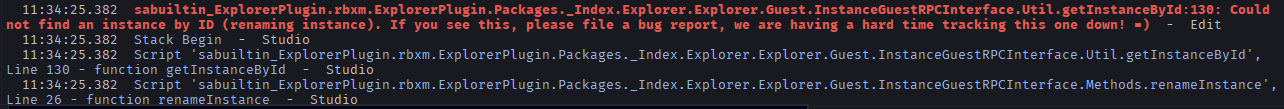 Happened when i deleted a script, "Could not find an instance by ID ...